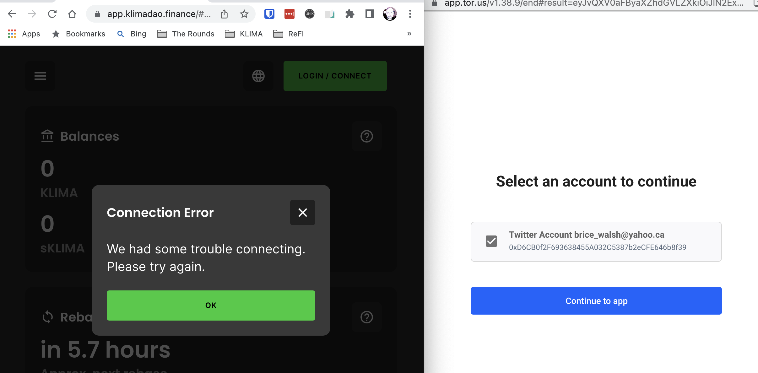 [connect] Twitter social login throwing connection error · Issue #931 · KlimaDAO/klimadao · GitHub
