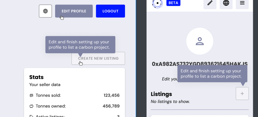 [profile] Better UX for why CREATE NEW LISTING greyed out + Edit ...