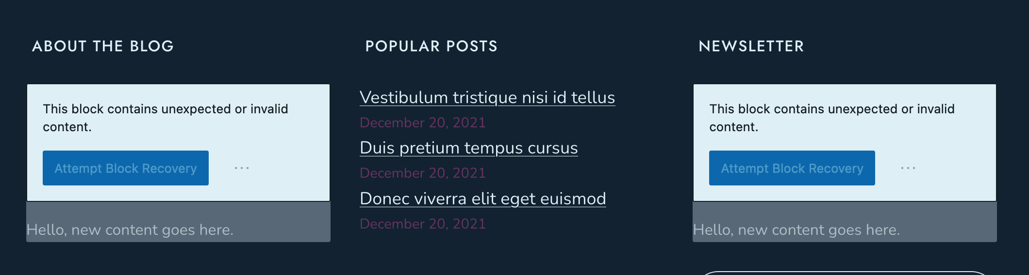 Meraki: Footer text gets deleted with Attempt Block Recovery error · Issue #6418 · Automattic ...