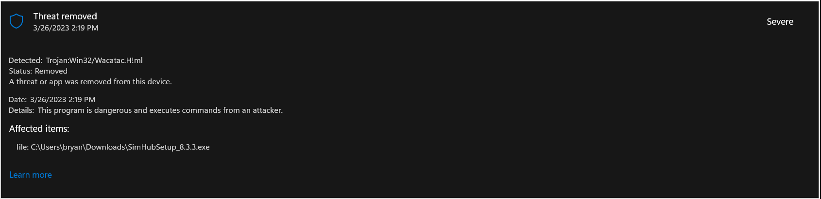Bug Simhub V833 Download From Main Site Gets Detected As Severe