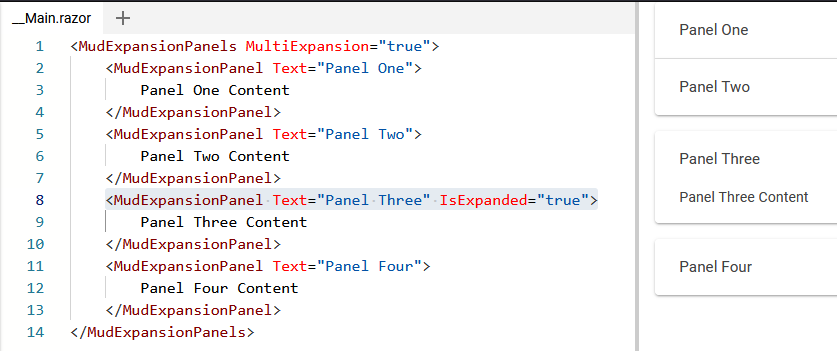 MudExpansionPanels MultiExpansion="true" + MudExpansionPanel IsExpanded="true" prevents panel ...