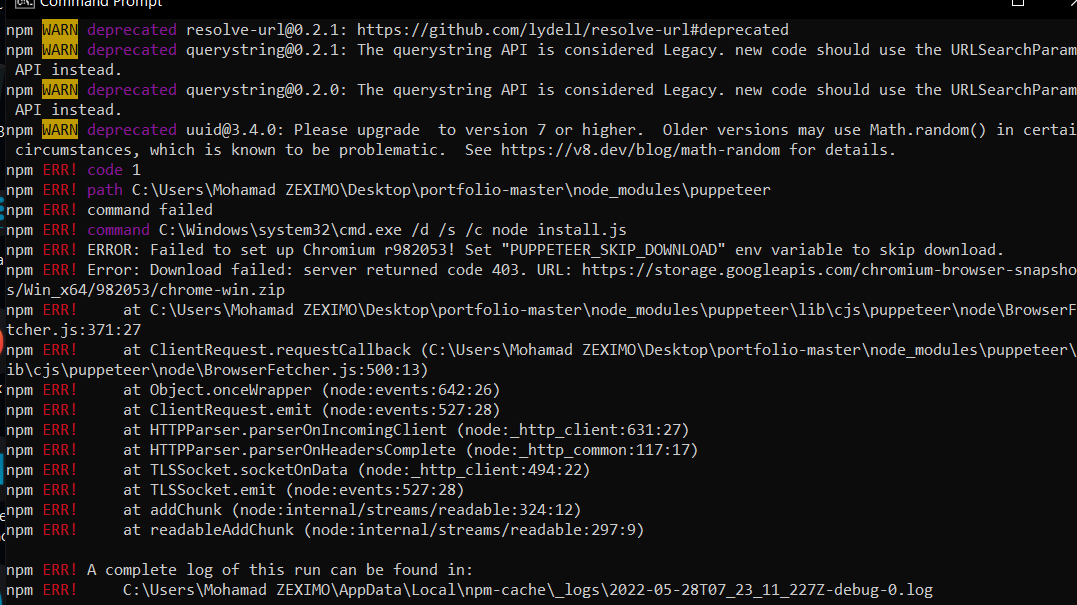 npm install error · Issue #40 · HamishMW/portfolio · GitHub