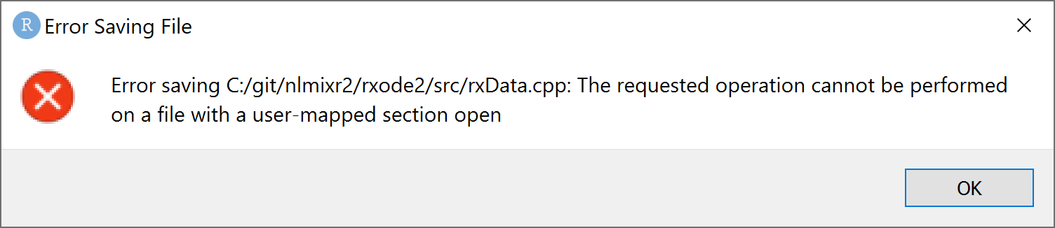 Cannot save cpp file with "The requested operation cannot be performed ...