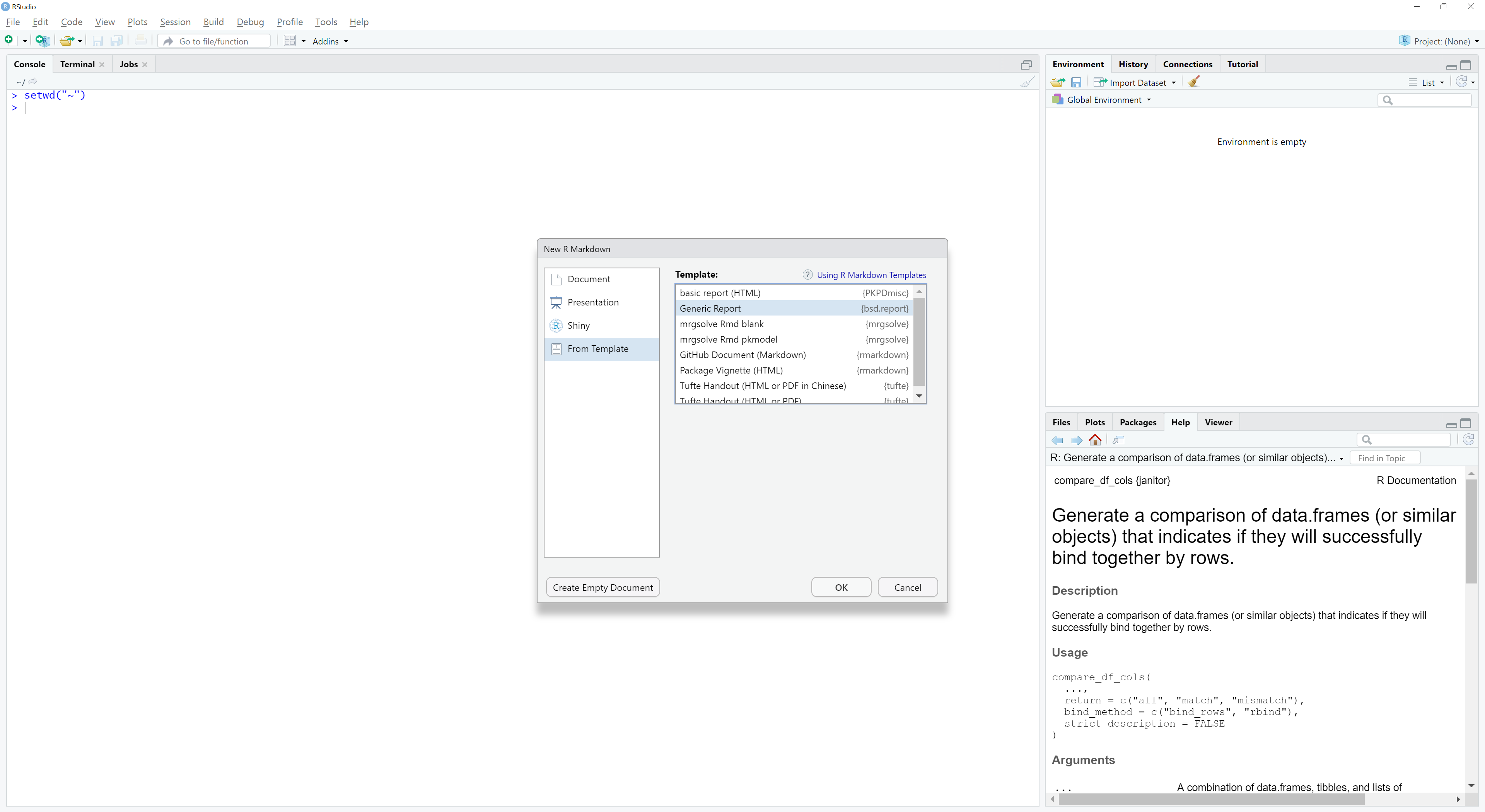 Template choices are not visible and do not align with New R Markdown ...