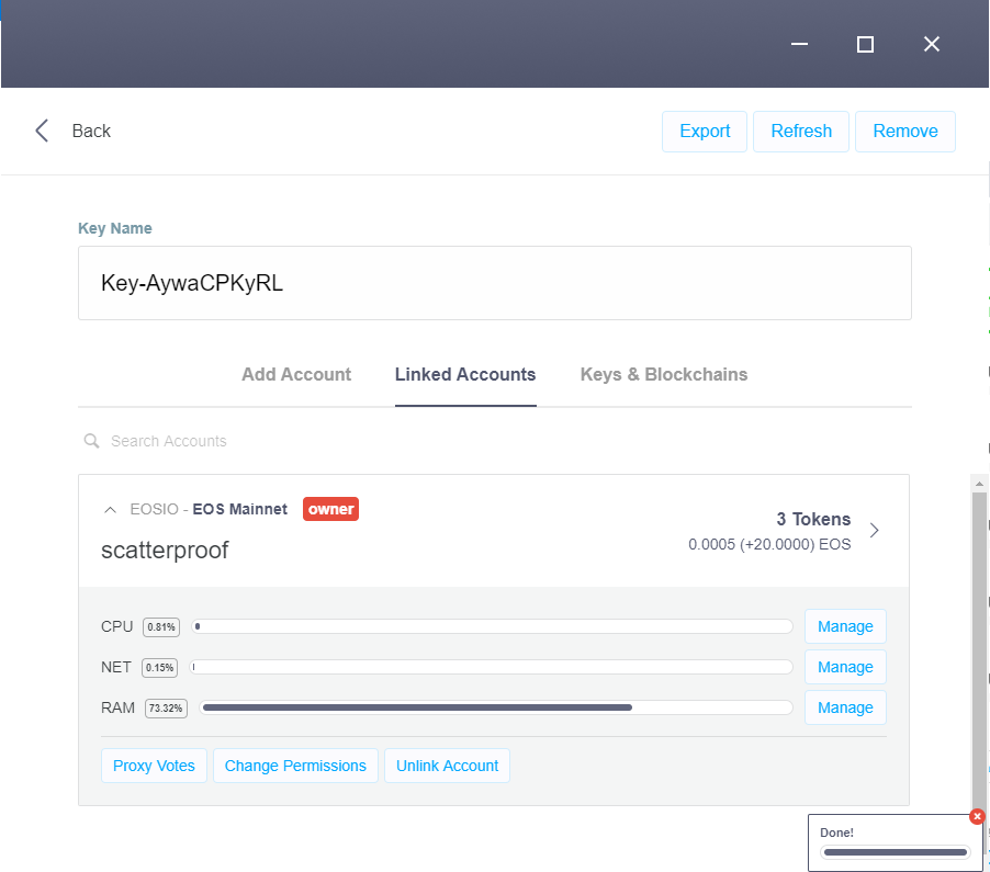 When importing an EOS key assigned as only the Owner key to an account, Scatter displays it as ...