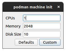 podman machine init prompt to set default config or custom set resources (cpu, ram, disk ...
