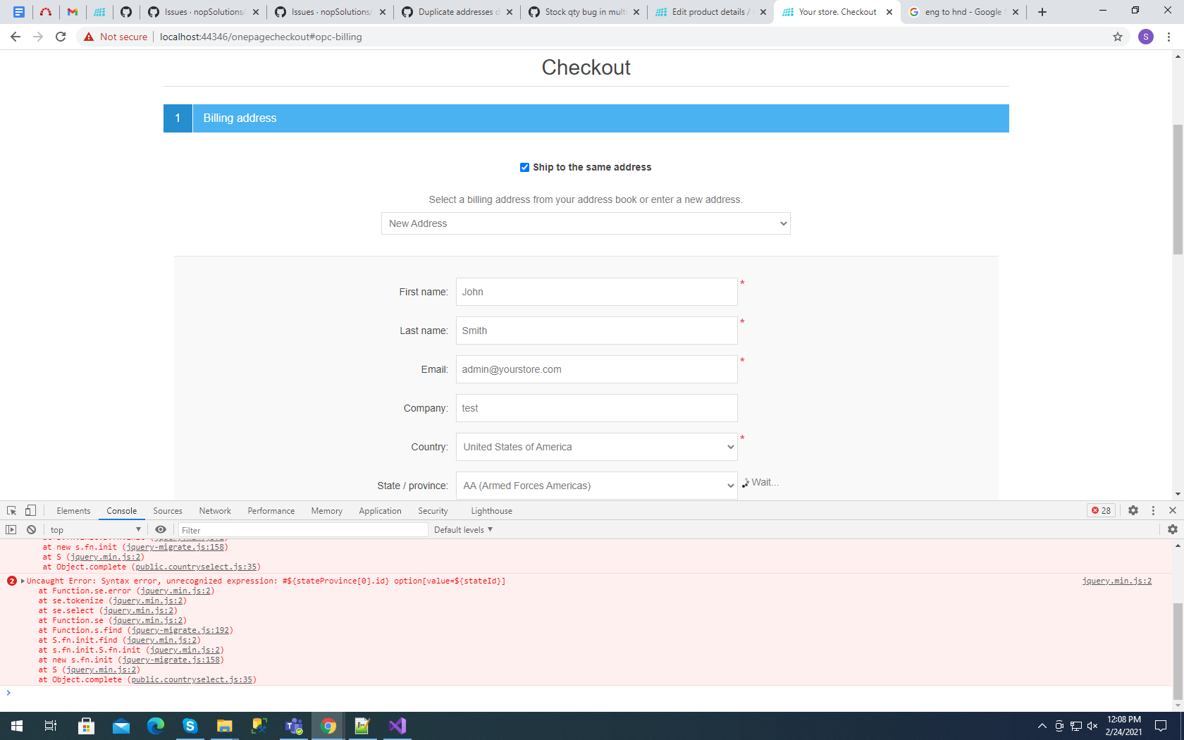Ajax loading not stopped after changes country on billing address of check out page · Issue ...