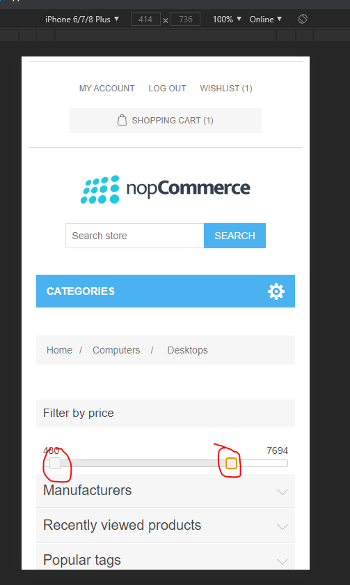 Price filter drag and drop not working into mobile view · Issue #5478 · nopSolutions/nopCommerce ...