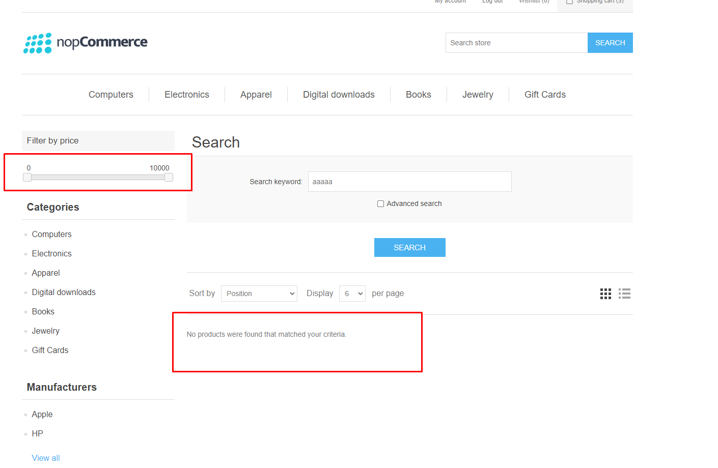 If A Product Is Not Available Then We Can See Price Filter Option On The Search Page · Issue