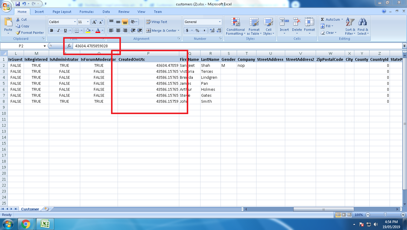 Customer,Order Export excel file display wrong CreatedOnUtc data or not display date. · Issue ...
