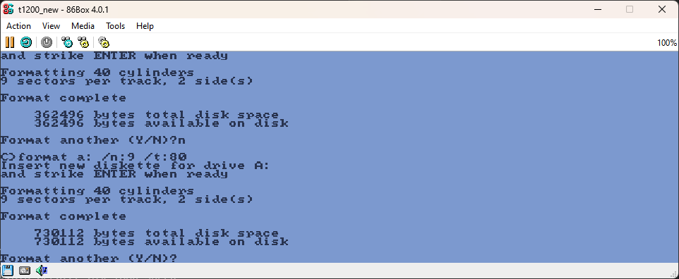 Toshiba T1200 - Format gives only 360KB free space on a 720KB diskette · Issue #3737 · 86Box ...