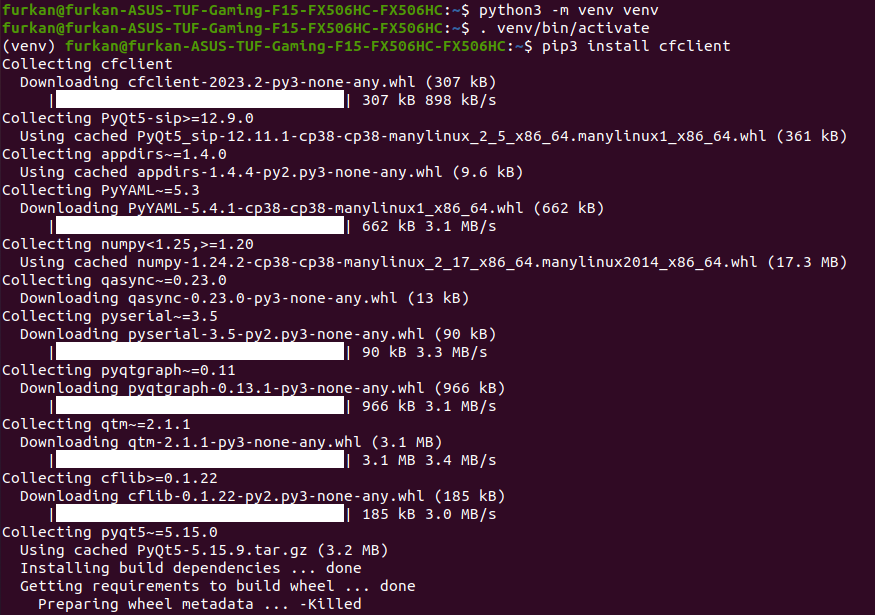 Preparing Wheel Metadata Is Killed While Trying To Install Cfclient 