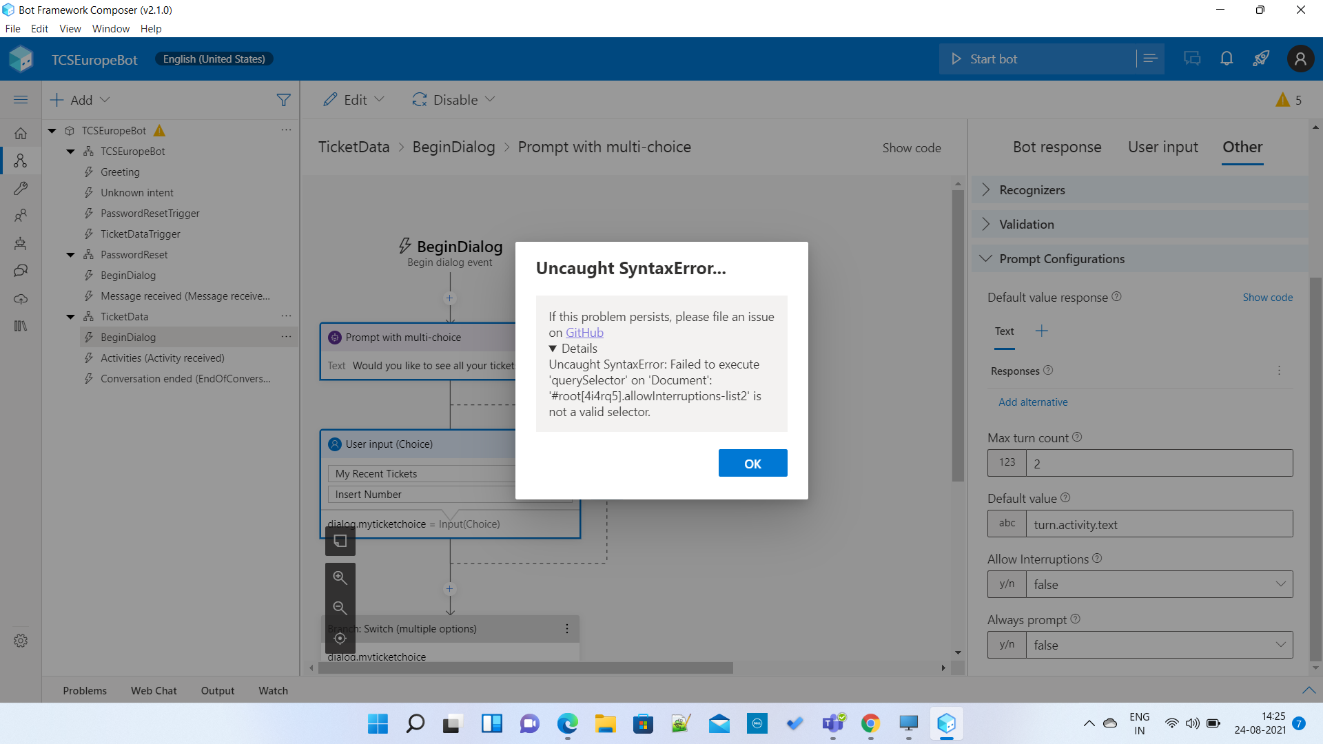 Not able to enable allow interruption to true in composer for a choice prompt · Issue #8595 ...