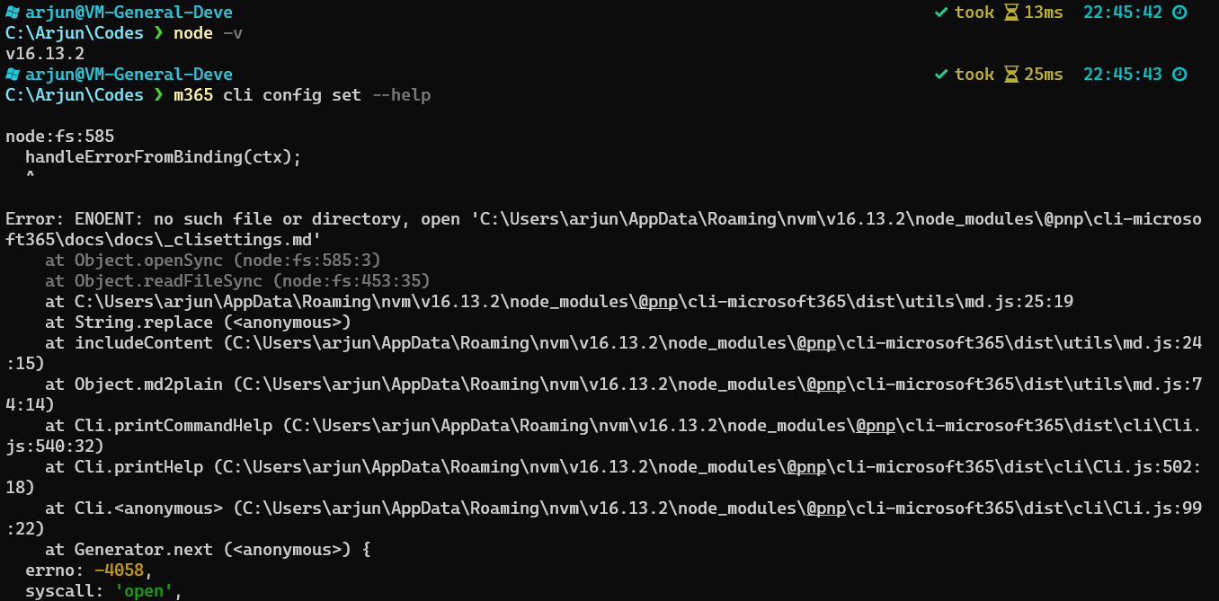 Bug Report Issue When Executing Command `m365 Cli Config Set Help` · Issue 3857 · Pnp Cli