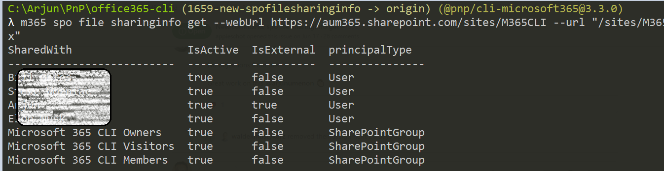 New command: spo file sharinginfo get · Issue #1659 · pnp/cli-microsoft365 · GitHub