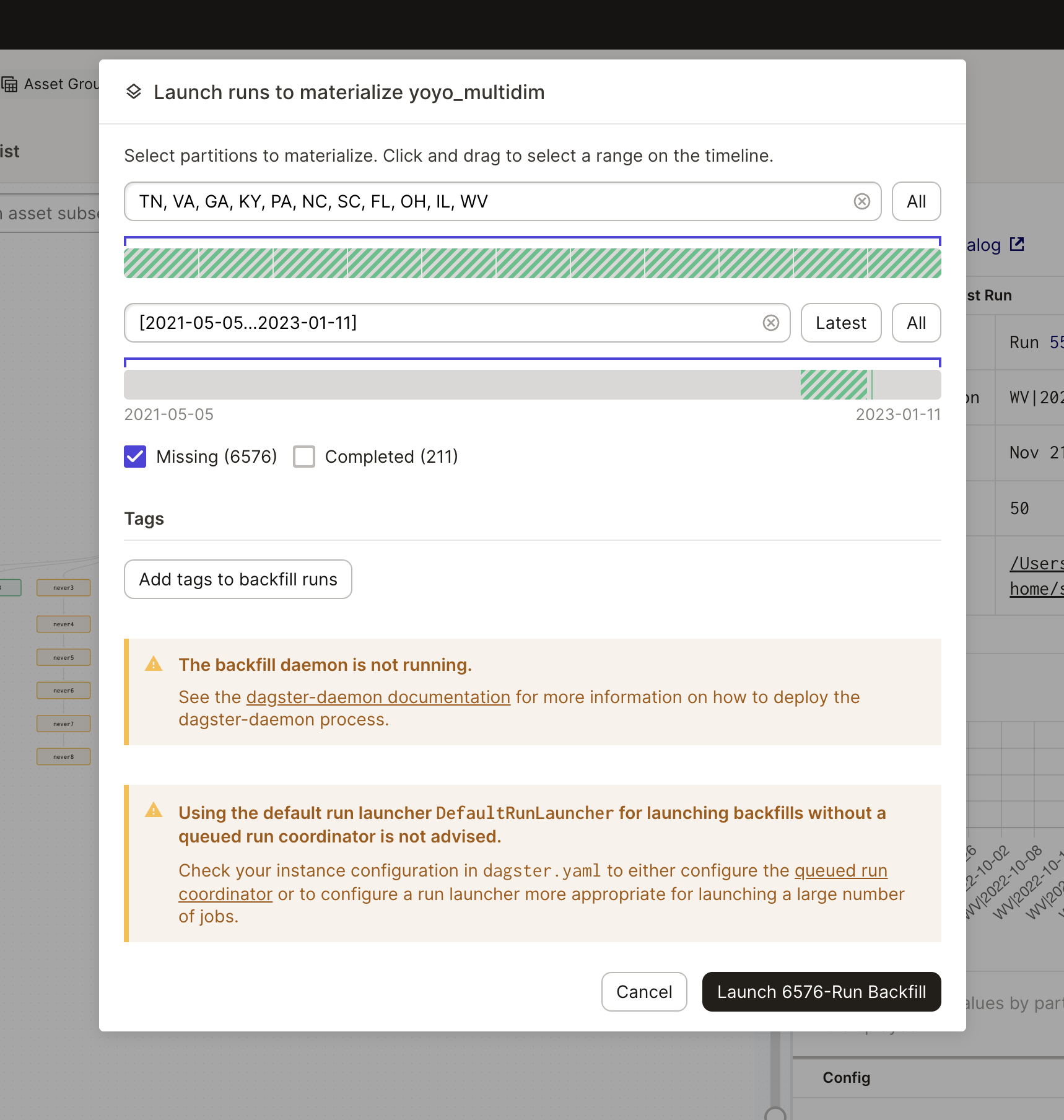 Adding tags to backfill runs from Dagit UI · Issue #11585 · dagster-io/dagster · GitHub