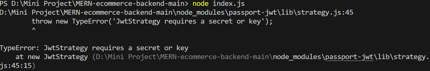 Secret Key Error · Issue #1 · coderdost/MERN-ecommerce-backend · GitHub