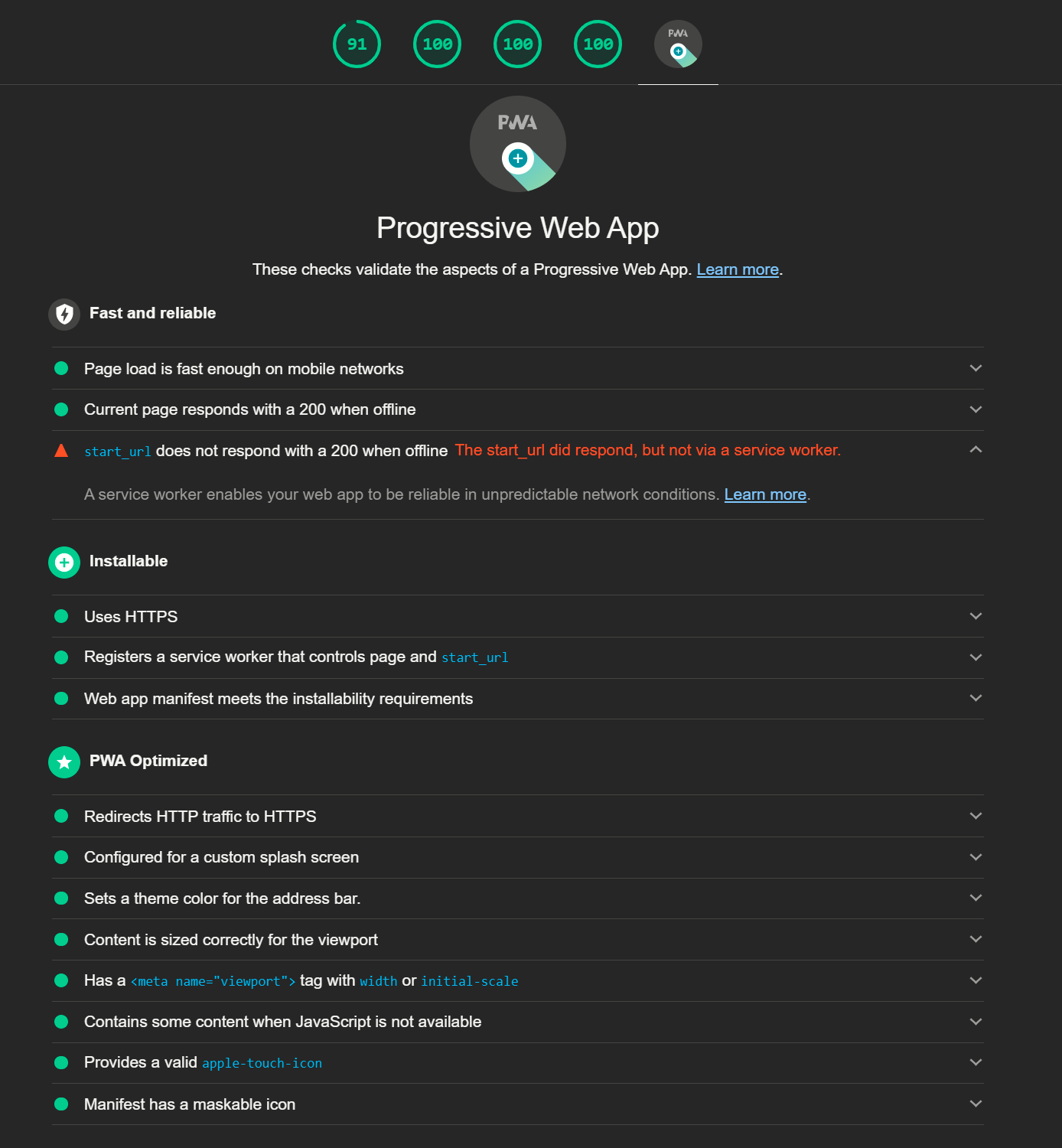 Lighthouse Report shows start_url does not respond with a 200 when offline. · Issue #114 ...