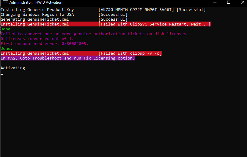 HWID Activation fails after upgrading from Windows home to Windows Pro ...