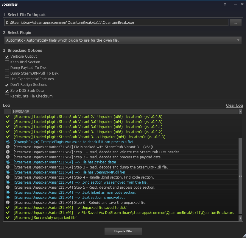 Quantum Break unpacked exe crash · Issue #105 · atom0s/Steamless · GitHub