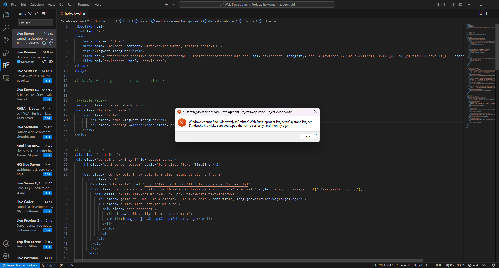 Live Preview And Open In Default Browser Not Working Issue 786