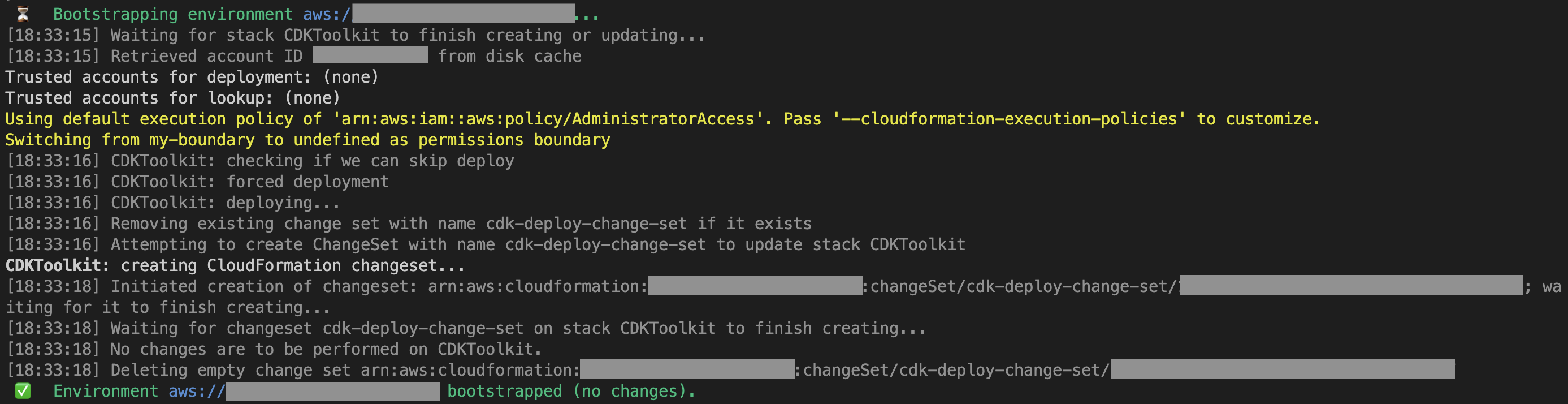(bootstrap): cannot remove permissions boundary for cfn execution role ... (bootstrap): cannot remove permissions boundary for cfn execution role ...