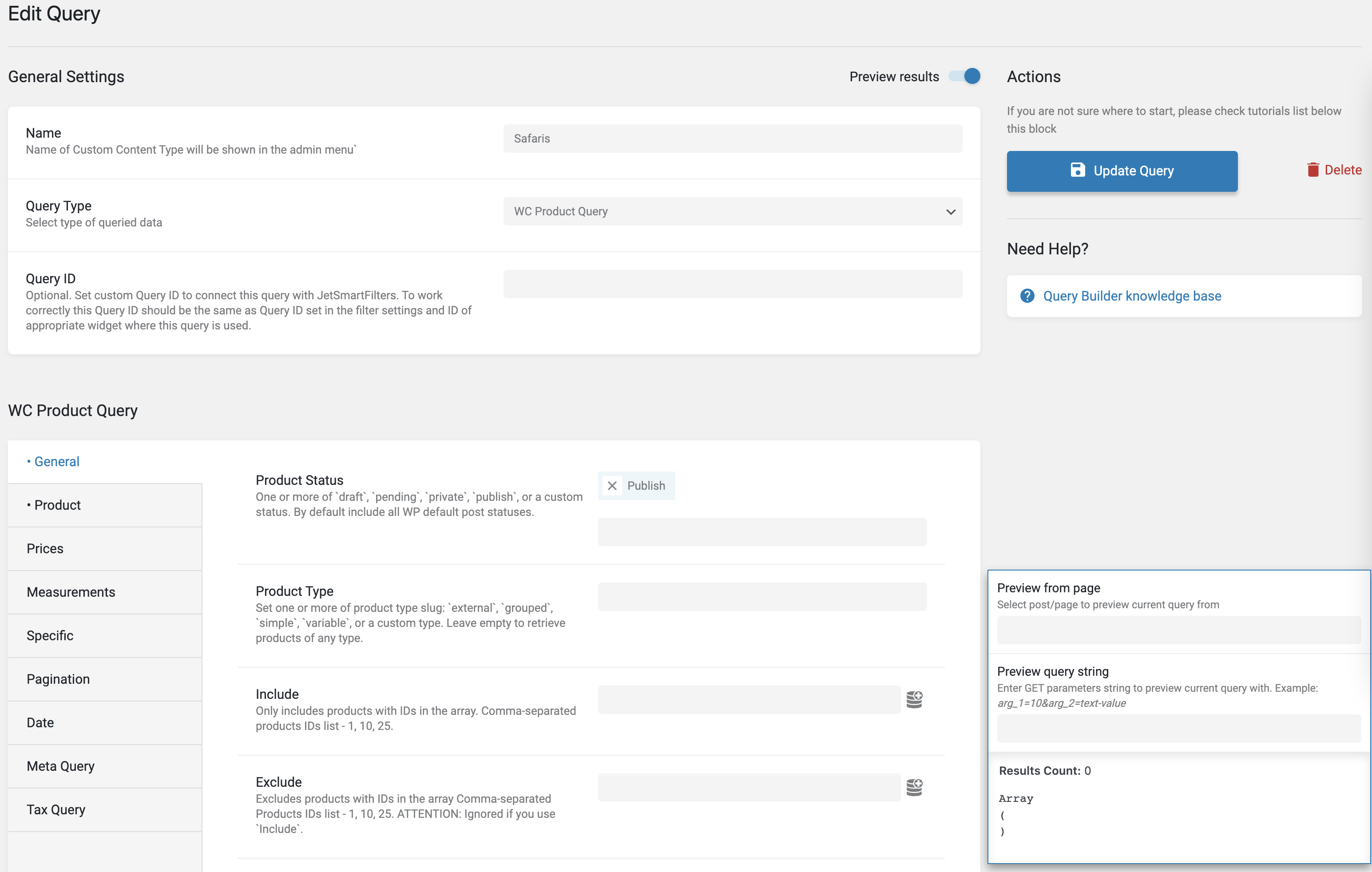 jetengine query builder - wc products query built before `product_type ...