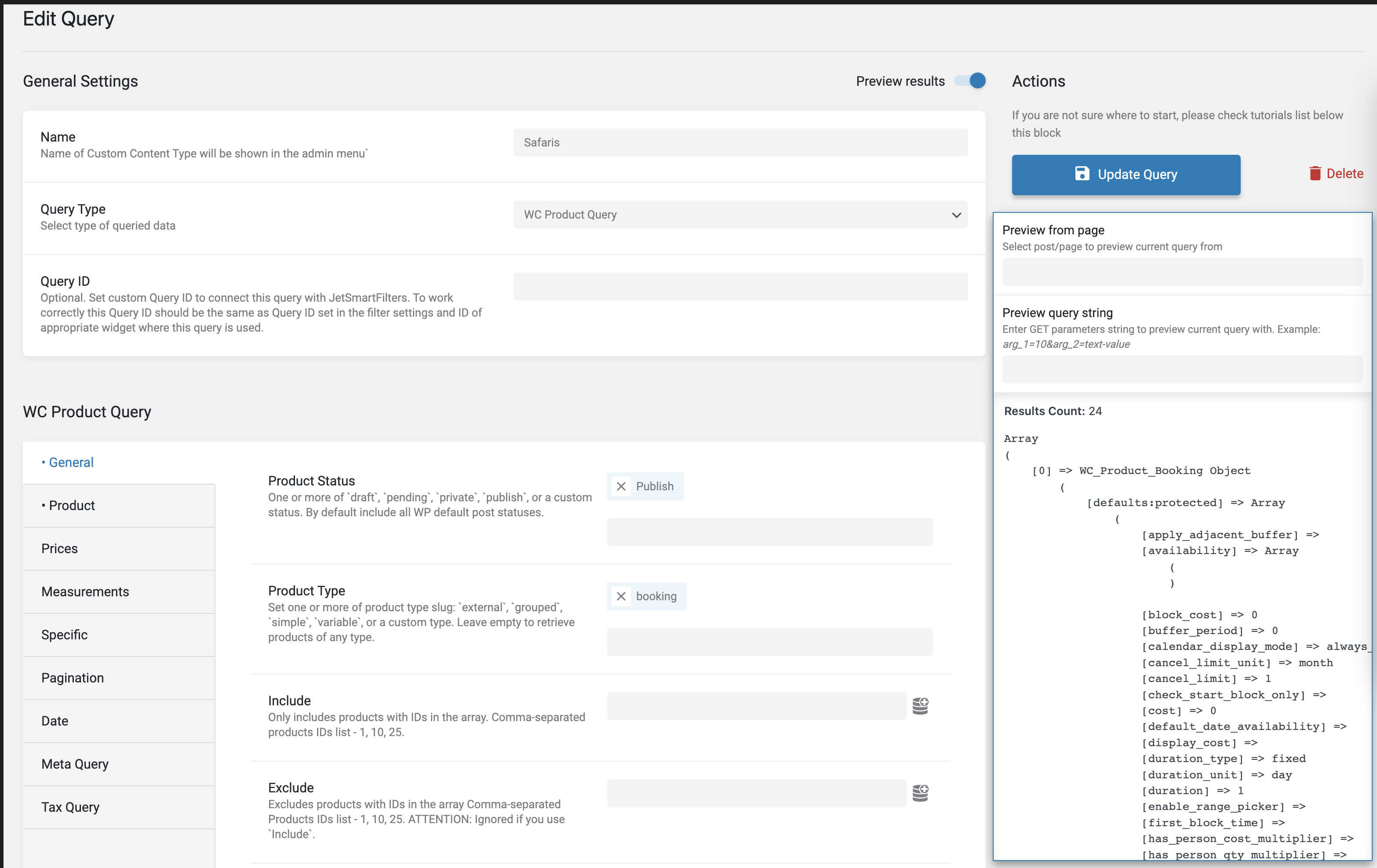 jetengine query builder - wc products query built before `product_type ...