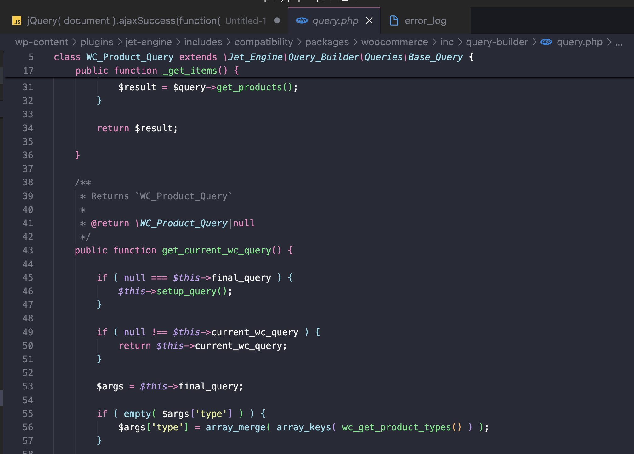 jetengine query builder - wc products query built before `product_type ...
