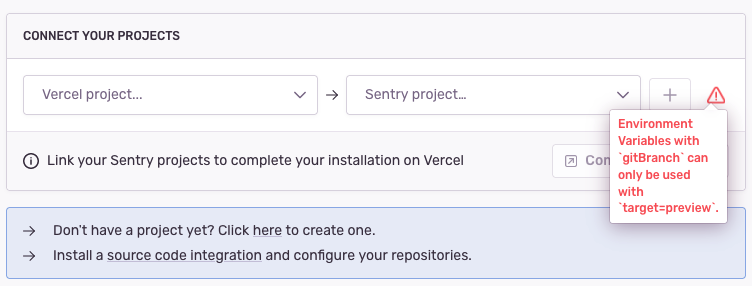 Vercel Integration Problem (Environment Variables with `gitBranch` can only be used with `target ...