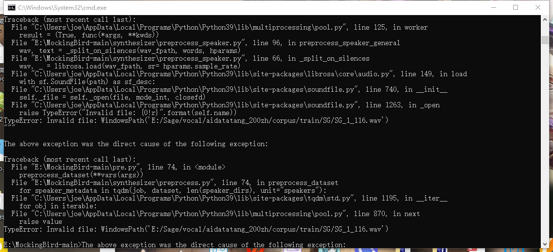 预处理时出现报错 · Issue #722 · babysor/MockingBird · GitHub