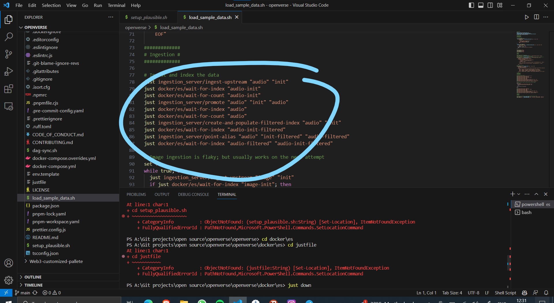 `just frontend/init` fails with cryptic error if plausible service isn ...