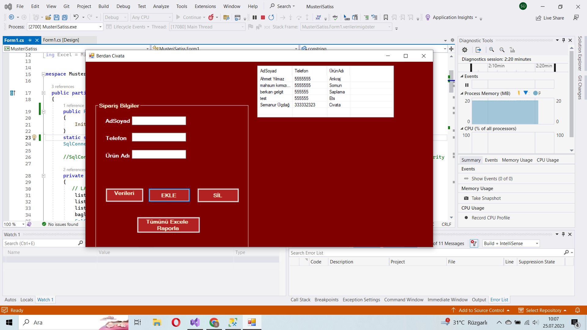 GitHub - Semanur-Ucdag/MusteriSatiss-ExportToExcel