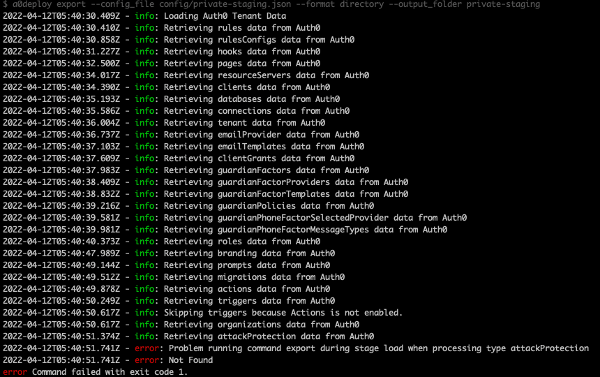 attackProtection Not found error when exporting config from private cloud · Issue #486 · auth0 ...