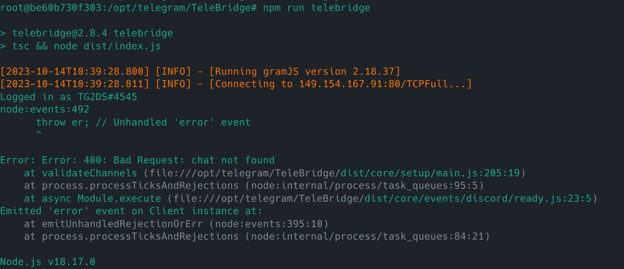Cannot run the bridge - chat not found with HTTP 400 status code · Issue #31 · TeleBridge ...