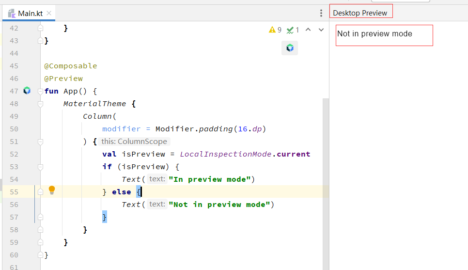 LocalInspectionMode.current cannot get true in preview mode · Issue #2852 · JetBrains/compose ...
