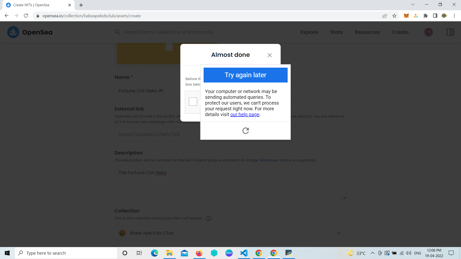Captcha Problem · Issue 170 · Infotrexbulk Upload To Opensea · Github