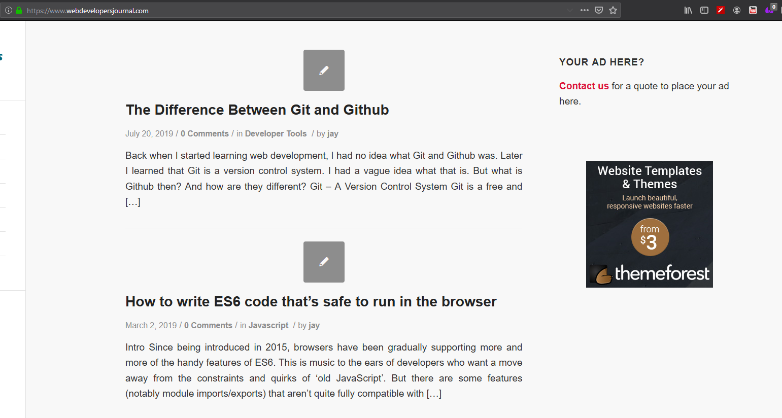 Ads visible on webdevelopersjournal.com · Issue #1533 · dhowe/AdNauseam · GitHub