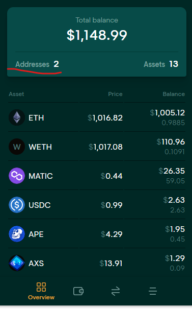 Poly | Overview- Address count · Issue #1700 · tahowallet/extension · GitHub