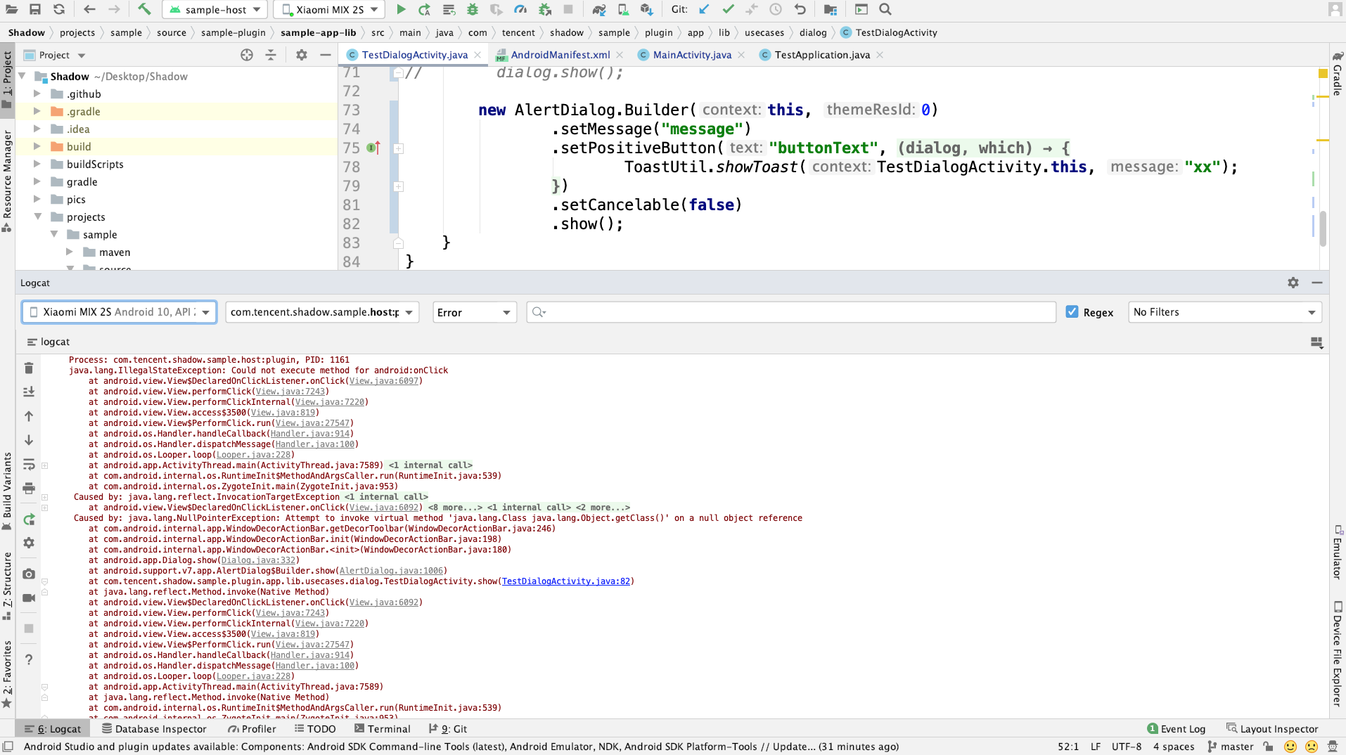 AlertDialog 在 sample-host 报错 · Issue #384 · Tencent/Shadow · GitHub