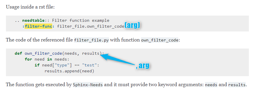 Support parameters in filter function · Issue #429 · useblocks/sphinx-needs · GitHub