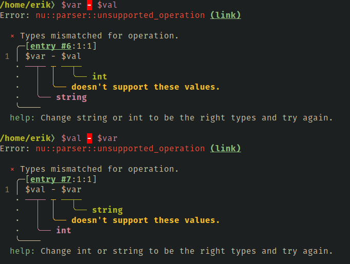 Inconsistent Error Highlighting For Type Mismatches On Binary Operations · Issue 7289 · Nushell