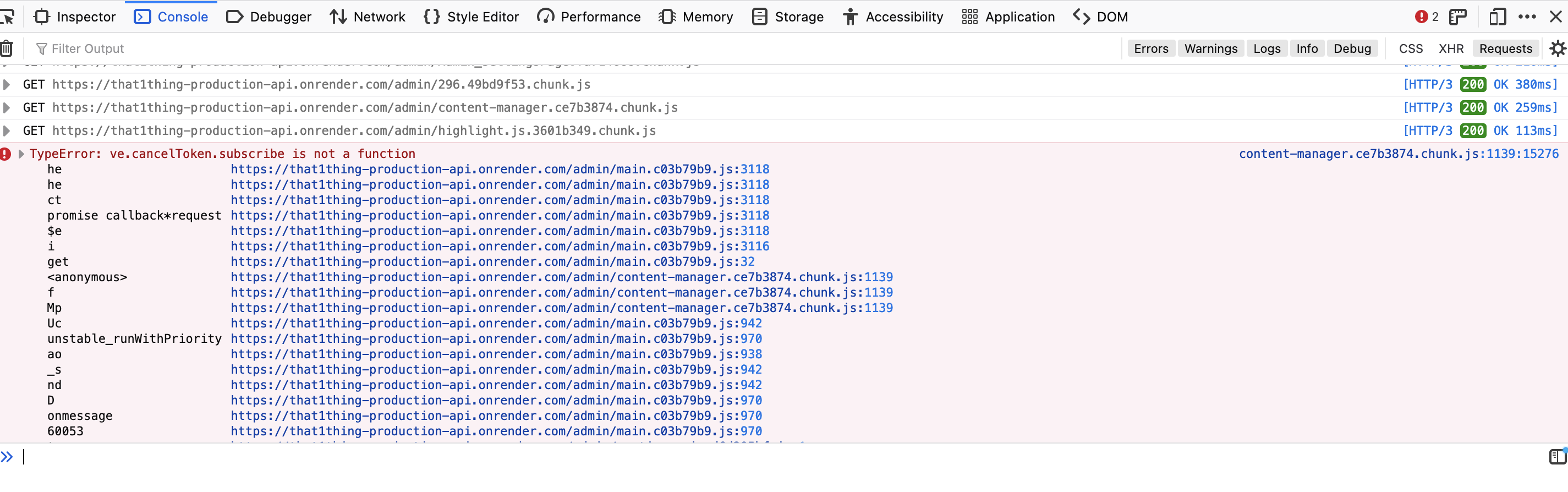 Upon import content-types throw error (logged: ve.cancelToken.subscribe is not a function ...