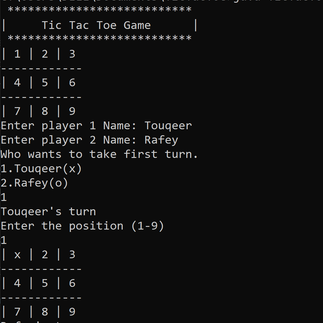GitHub - TouqeerAli/TicTacToeGame: This is a CLI based game written in java programing