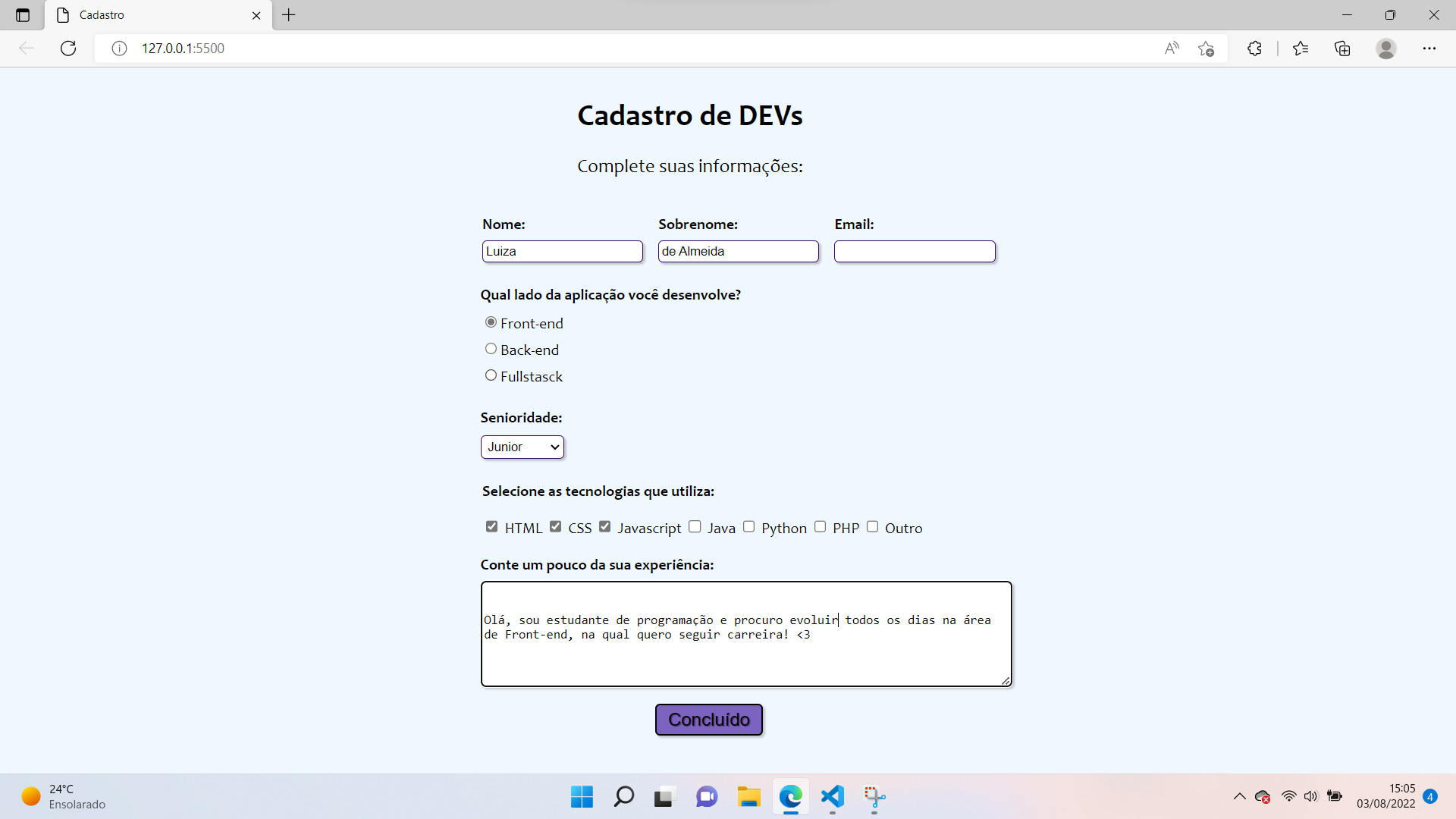 GitHub - luizaadev/cadastro-para-devs: projeto simples feito com HTML e CSS para fins de estudo.
