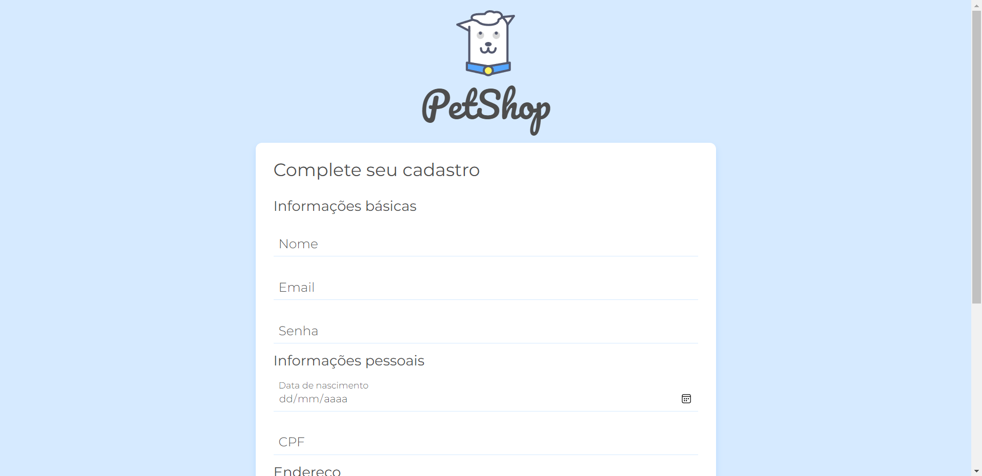 GitHub - luizaadev/petshop: página de formulário feita para fazer ...