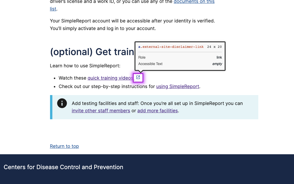 Links must have discernible text - Static Site (External links) · Issue #5790 · CDCgov/prime ...