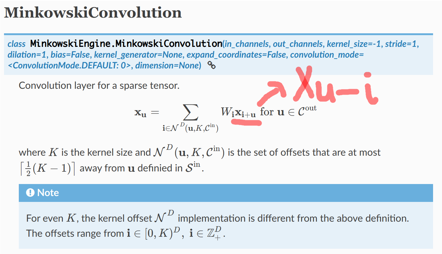MinkowskiConvolution with an even-sized kernel and expand_coordinates ...
