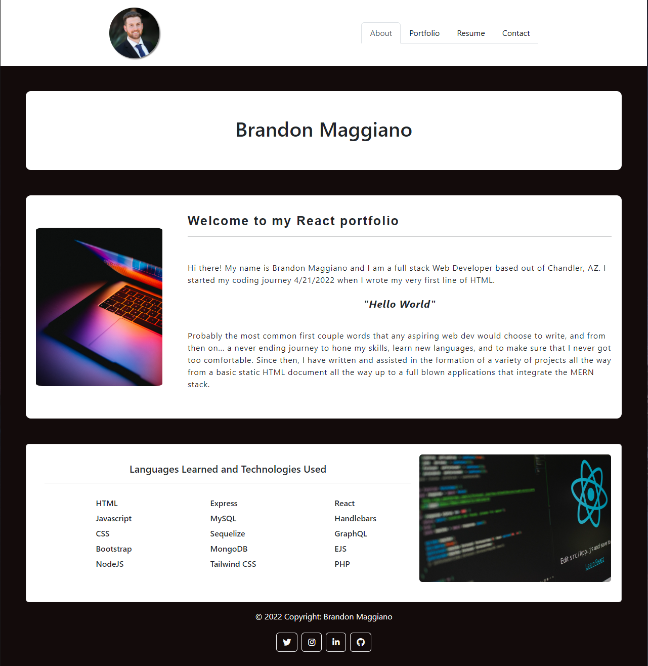 GitHub - bmaggiano/react-portfolio: A portfolio for potential employers to check out some of my ...