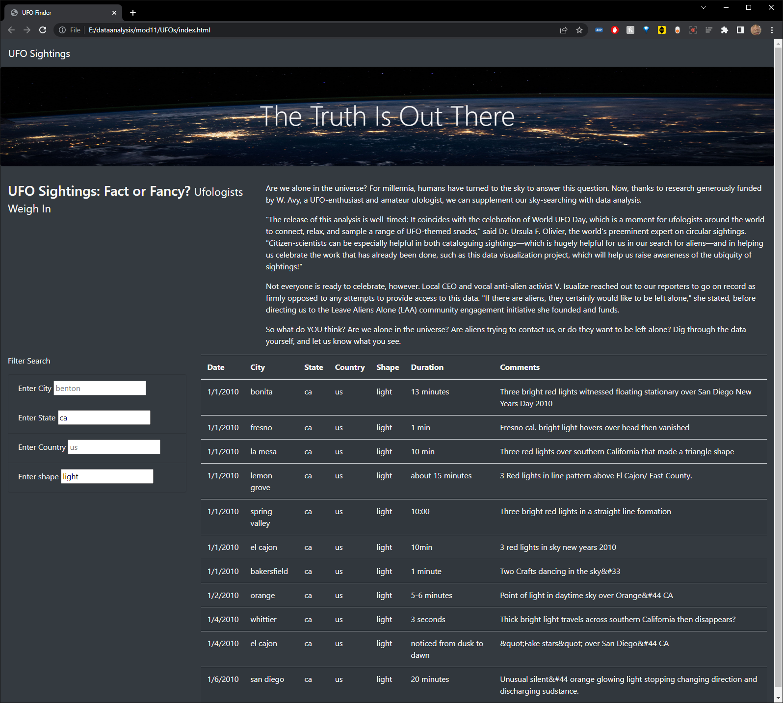 GitHub - kyturr/UFOs